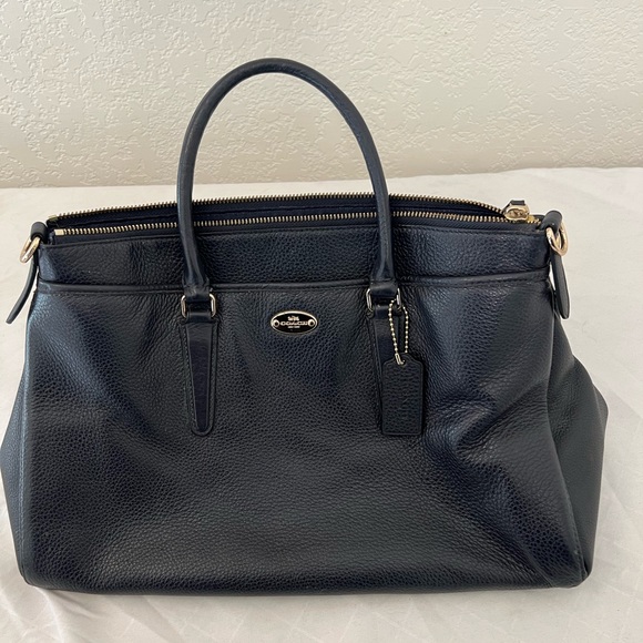 Coach | Bags | Coach Navy Blue Pebble Leather Tote Handbag 4 X 1 Gold ...